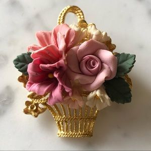 Vintage | Jewelry | Vintage Gold Tone Polymer Clay Flower Basket | Poshmark